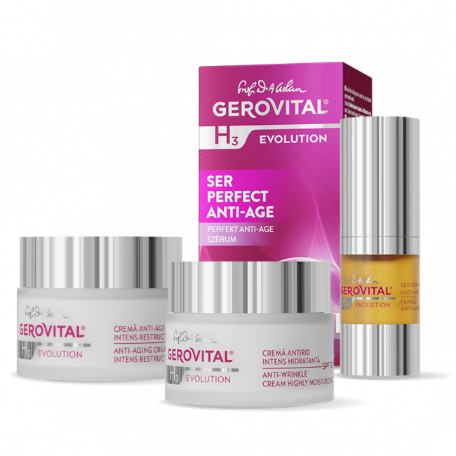 Set Cadou Gerovital H3 Evolution: Cremă Antirid de zi, Ser Perfect Anti ...