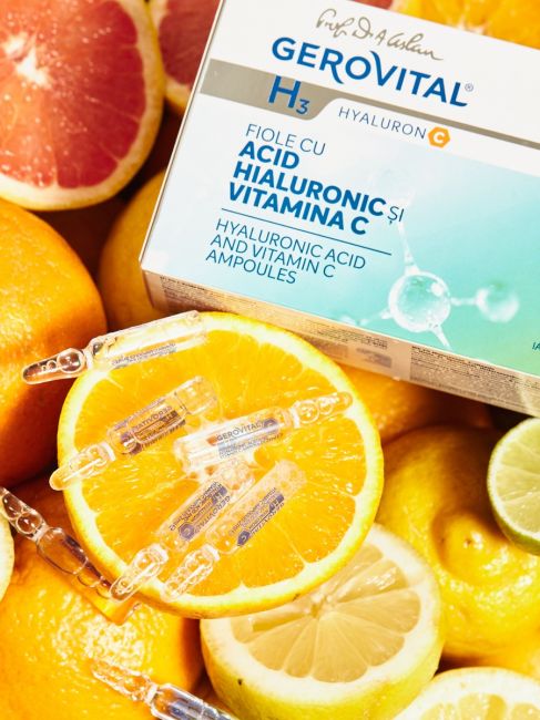 Fiole Acid Hialuronic și Vitamina C | Gerovital Hyaluron C